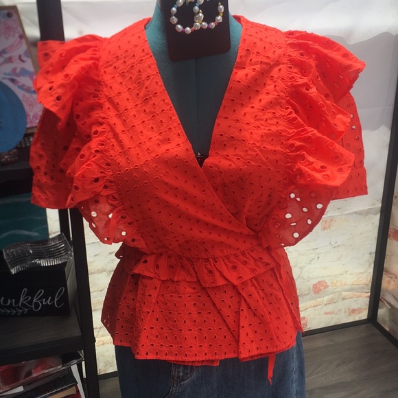 J. Crew | Tops | Nwt Womens J Crew Bold Sunset Red Ruffle Wrap Side Tie ...